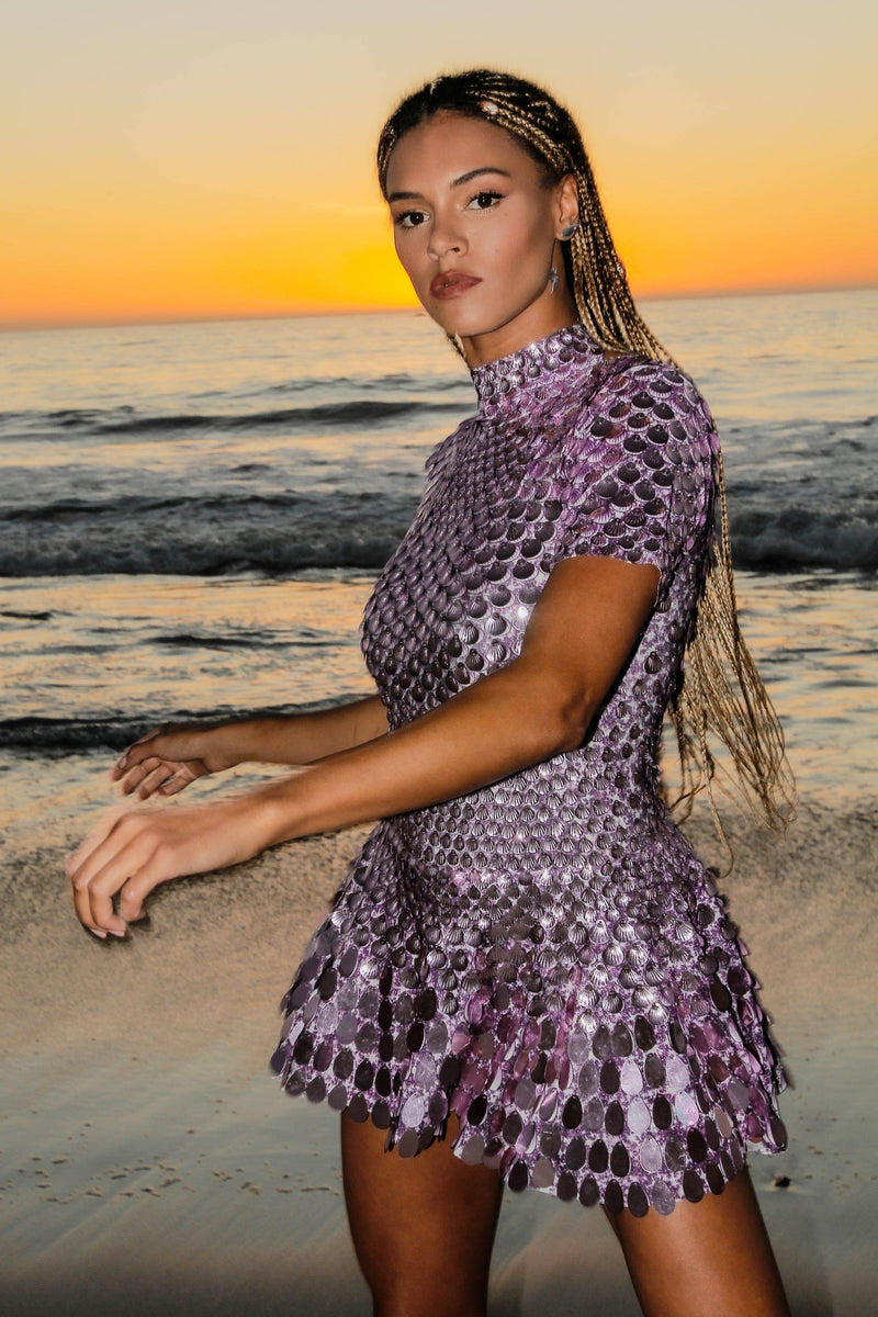 Melanie metallic party dress purple / Futuristic princess Paris Hilton ...