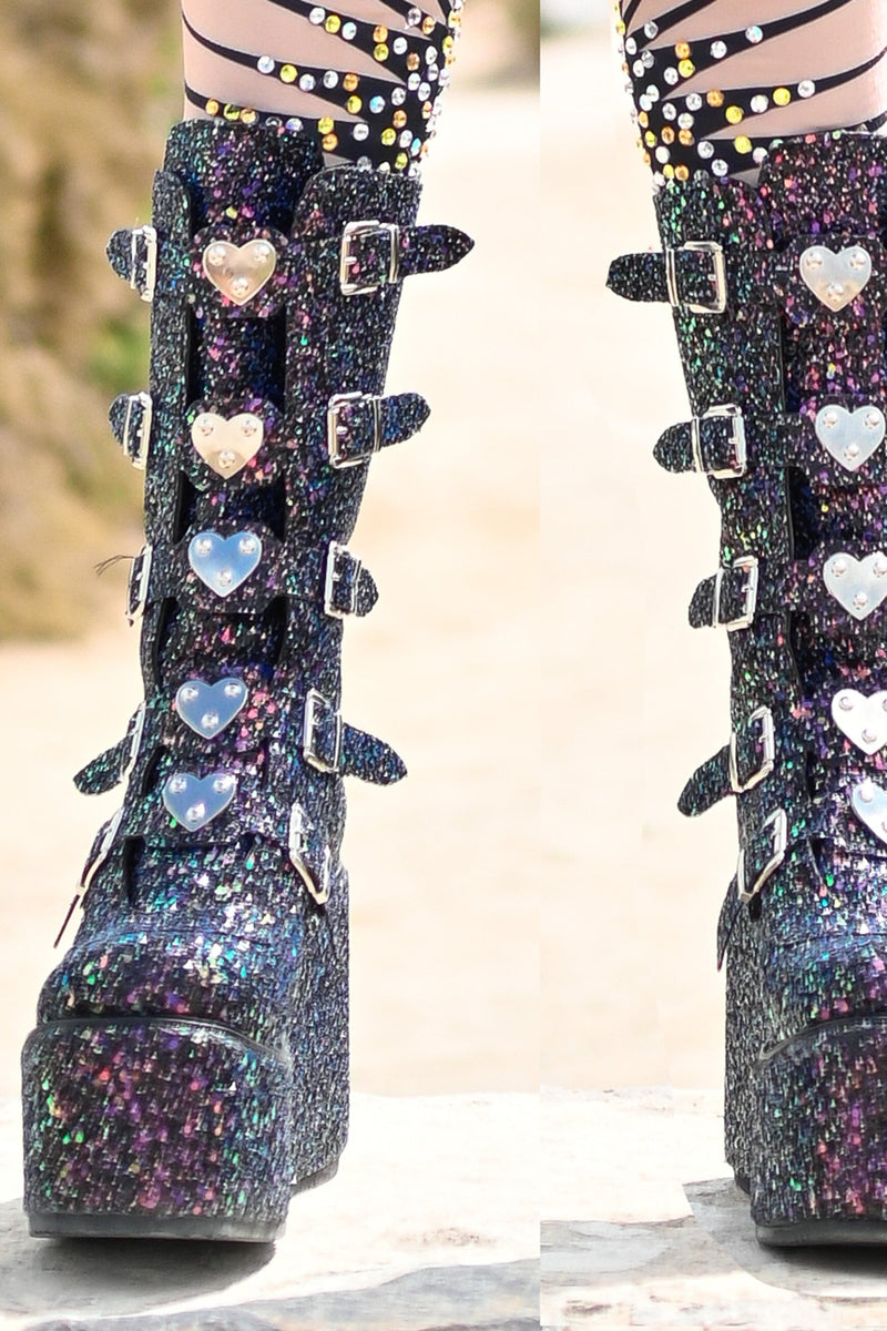 Ruby platform boots glitter black | Luxury & Fast Shipping