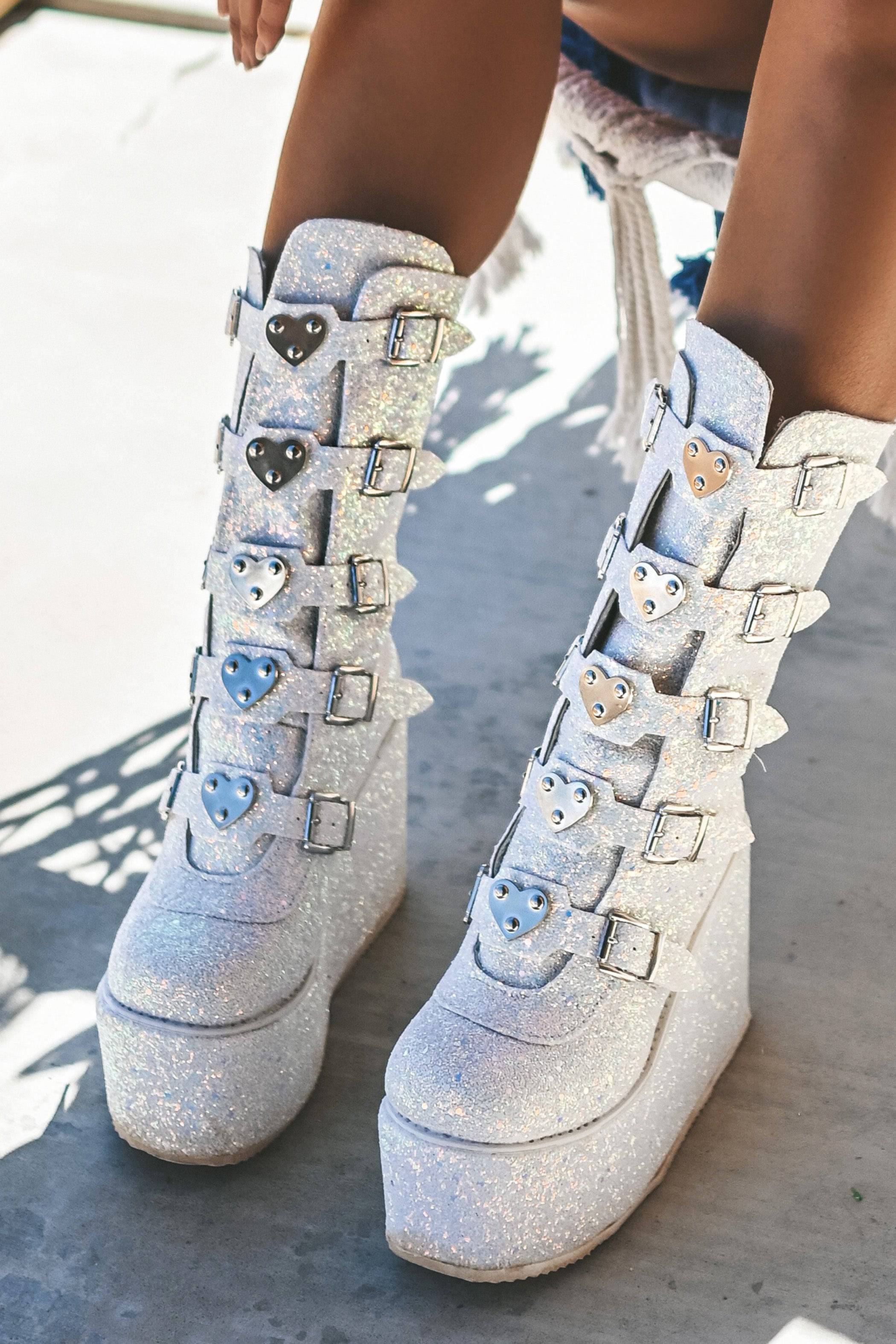 Ruby platform boots glitter white | Luxury & Fast Shipping