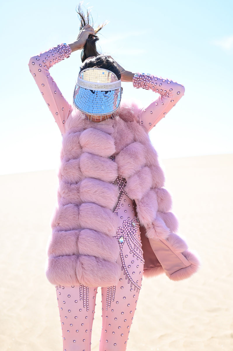 Chelsea Fur Vest Long Pink | Luxury & Fast Shipping